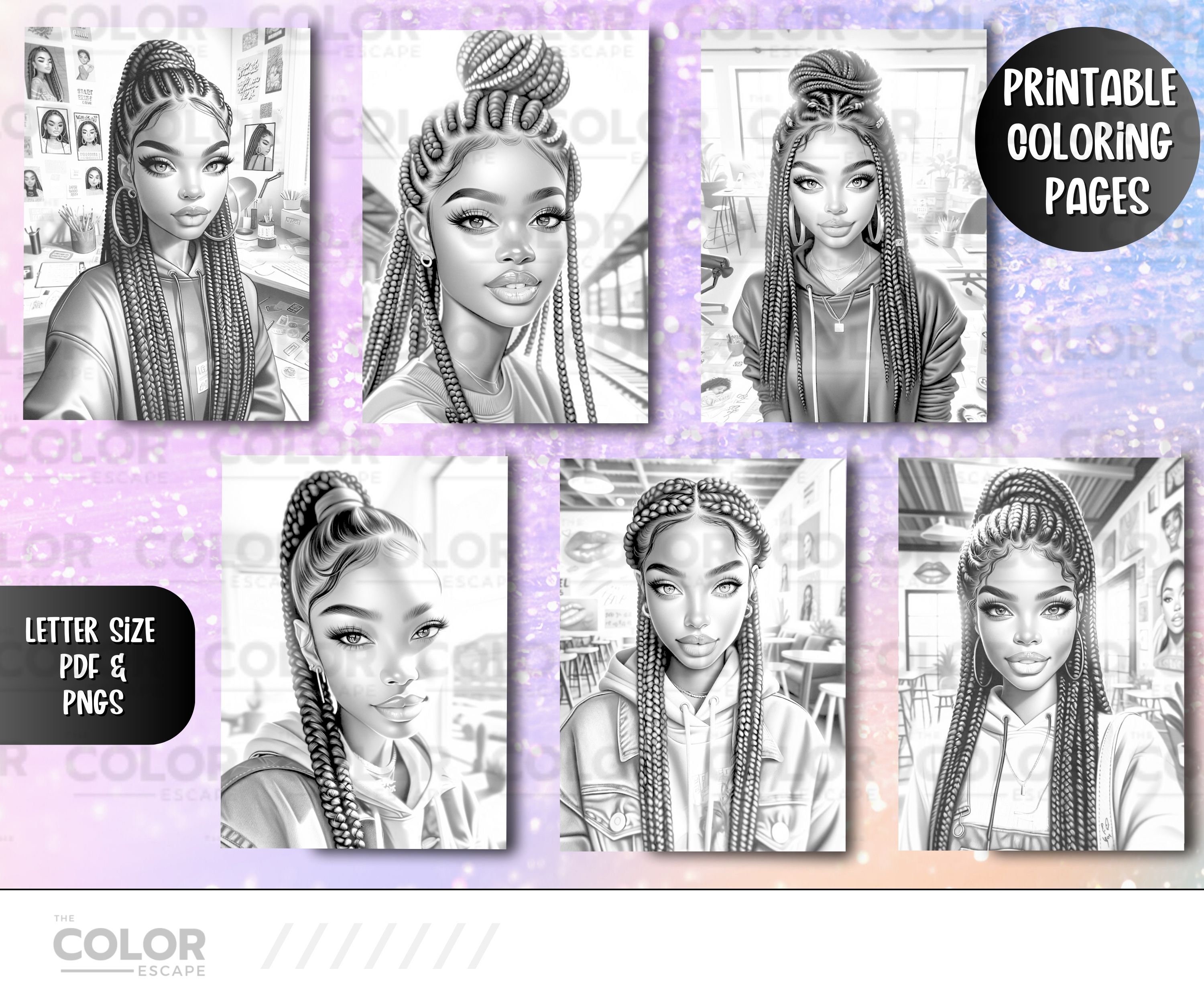Black Women Braids Coloring Pages | African American Braid Hairstyles ...