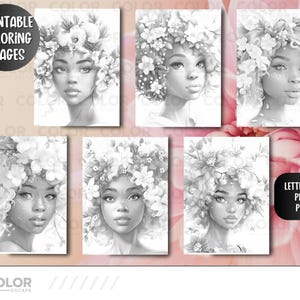 Digital Download Coloring Page - Floral Goddess: Young Black Women With ...