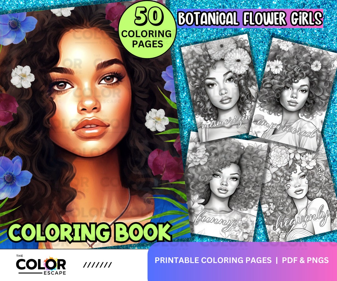 Gorgeous Black Women Coloring Pages | African-american Botanical Flower ...