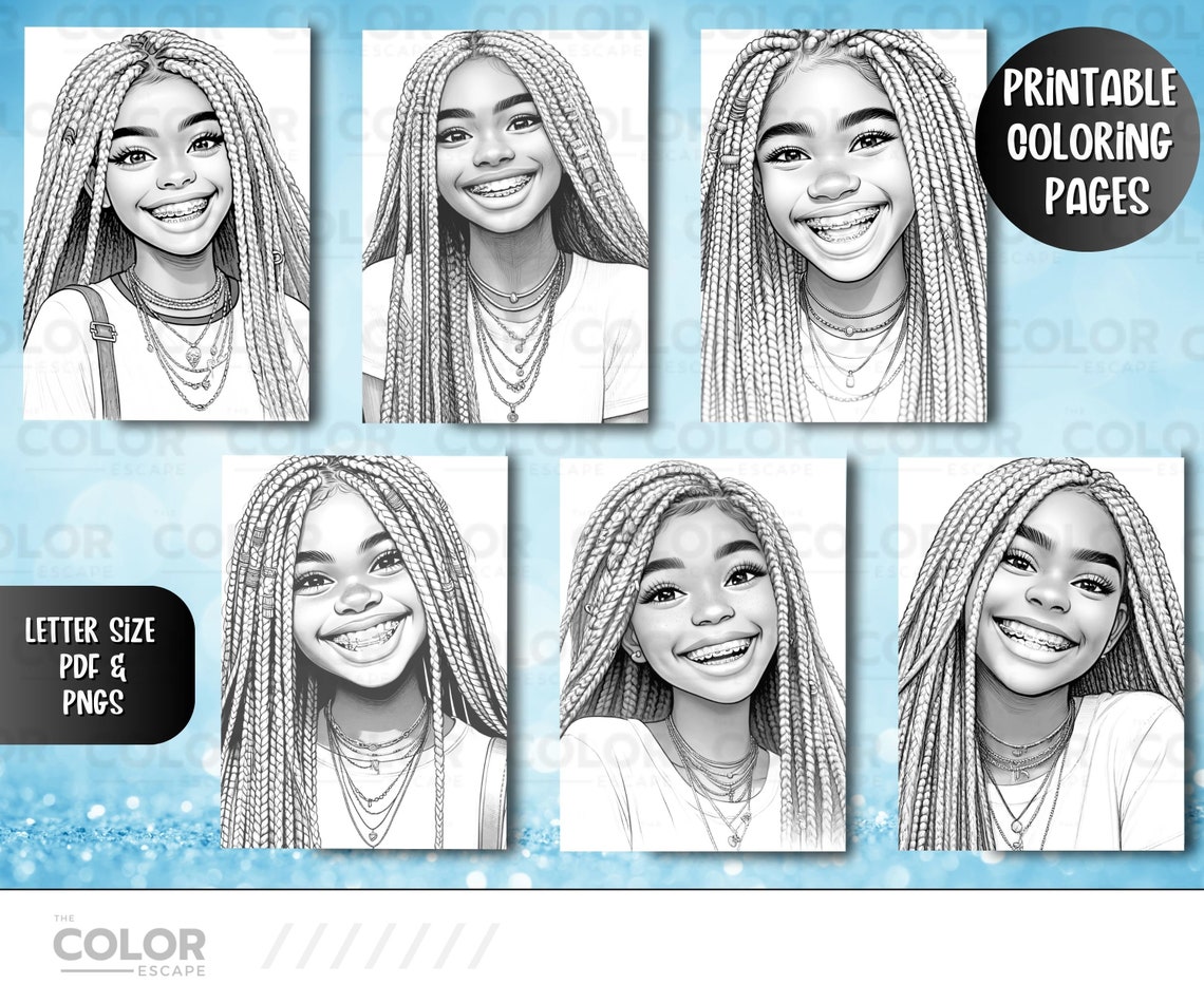 Black Girl Coloring Pages | Cute African-american Girls | Curly Afro ...