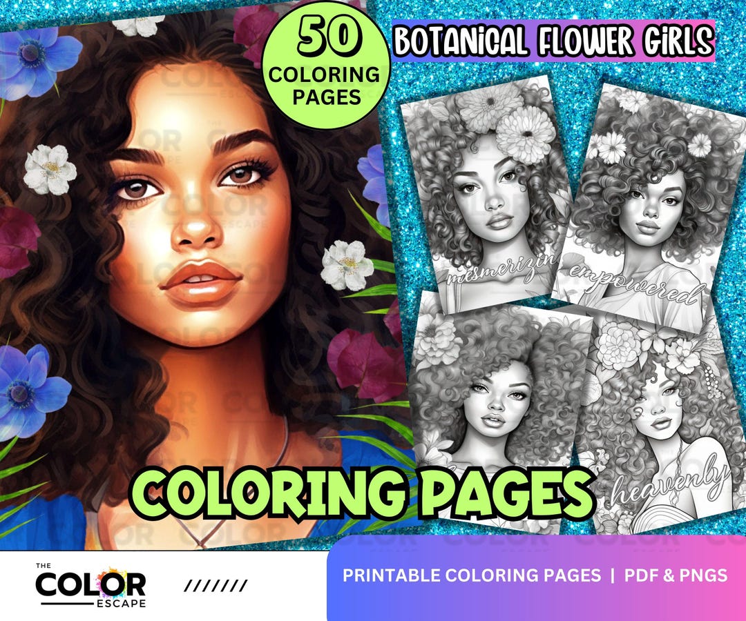 Gorgeous Black Women Coloring Pages | African-american Botanical Flower ...