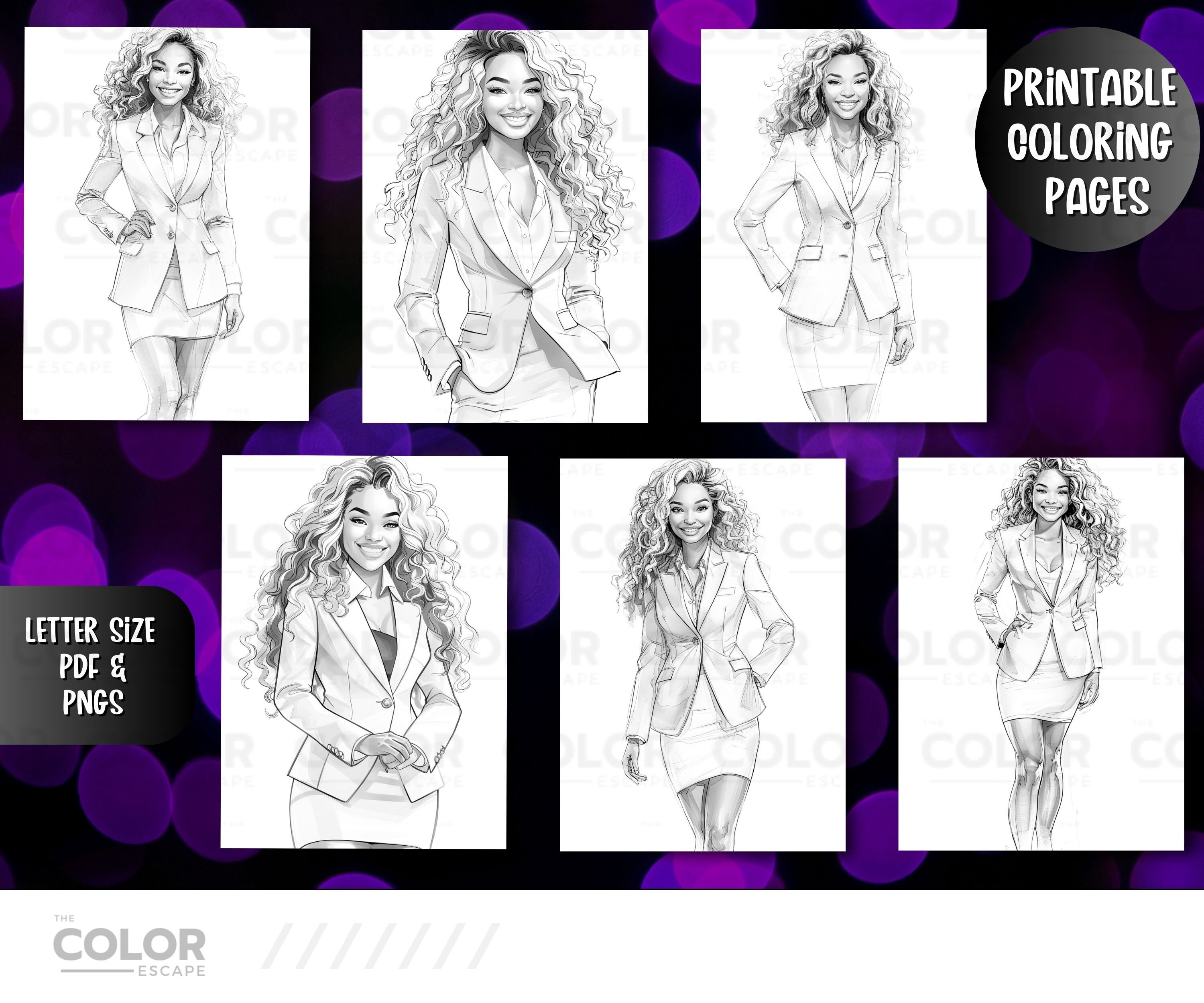 Black Corporate Women Coloring Pages | African-american Career Working ...