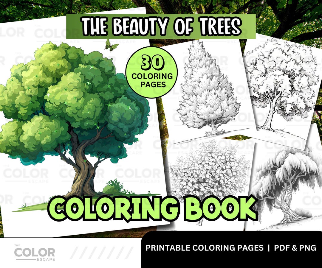 Digital Download Coloring Page - Majestic Trees: Intricate Line Art of ...