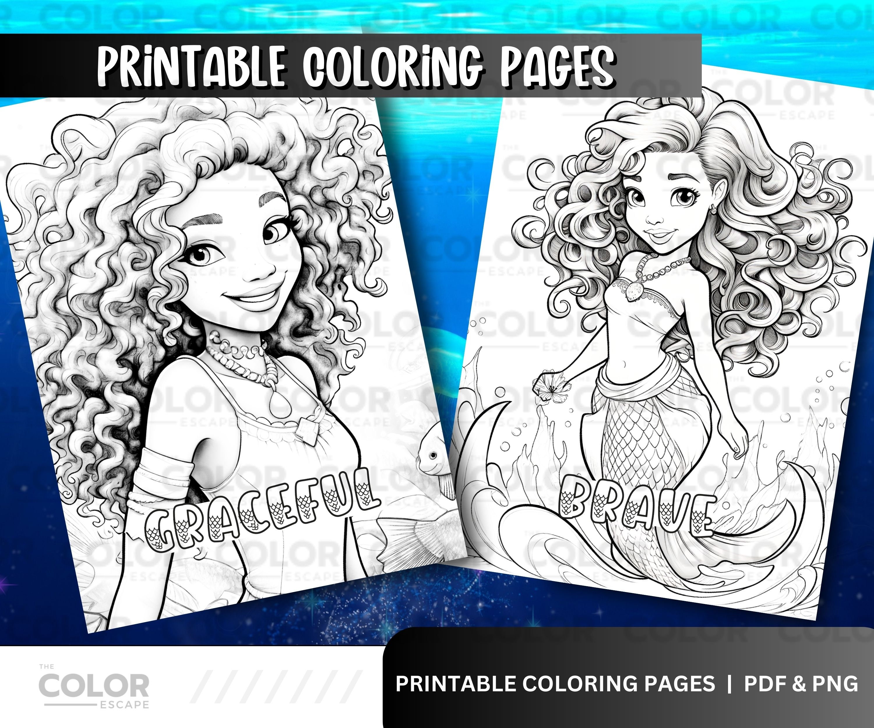 Black Mermaids Coloring Pages African-american Mermaids Portrait ...