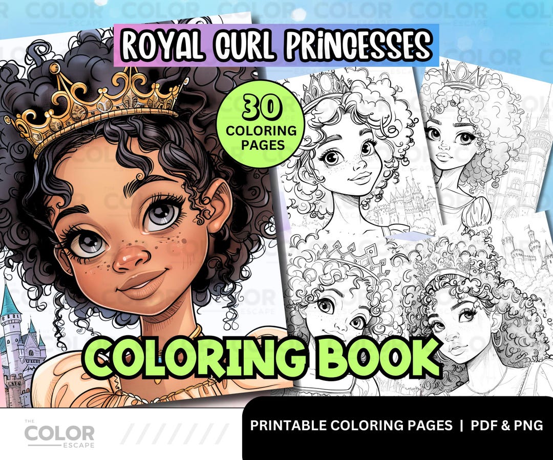 Digital Download Coloring Page - Royal Curls -young Black Princess With ...