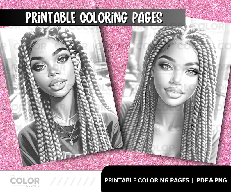 Black Women Braids Coloring Pages African American Braid Hairstyles Printable Adult Coloring ...