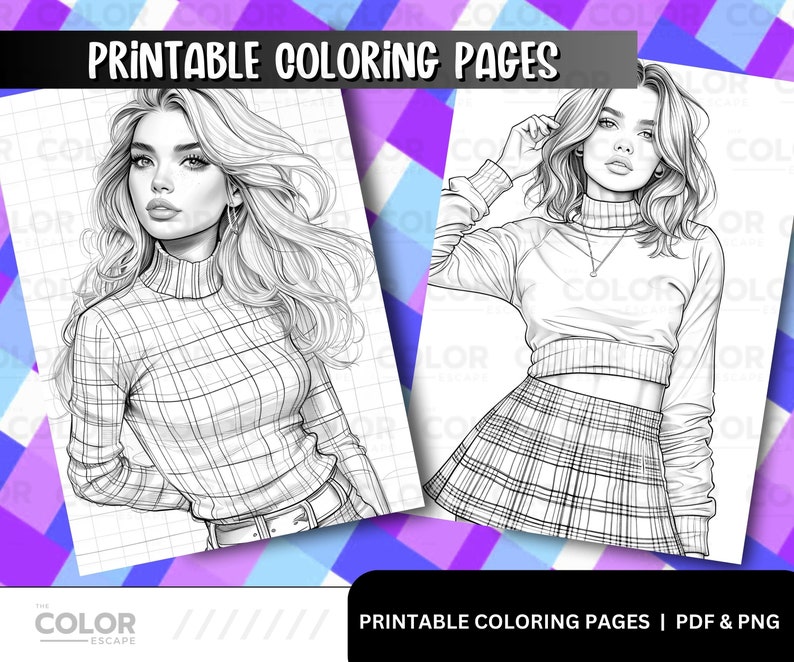 School Girls Wearing Plaid Coloring Pages Stylish Women's Fashion ...