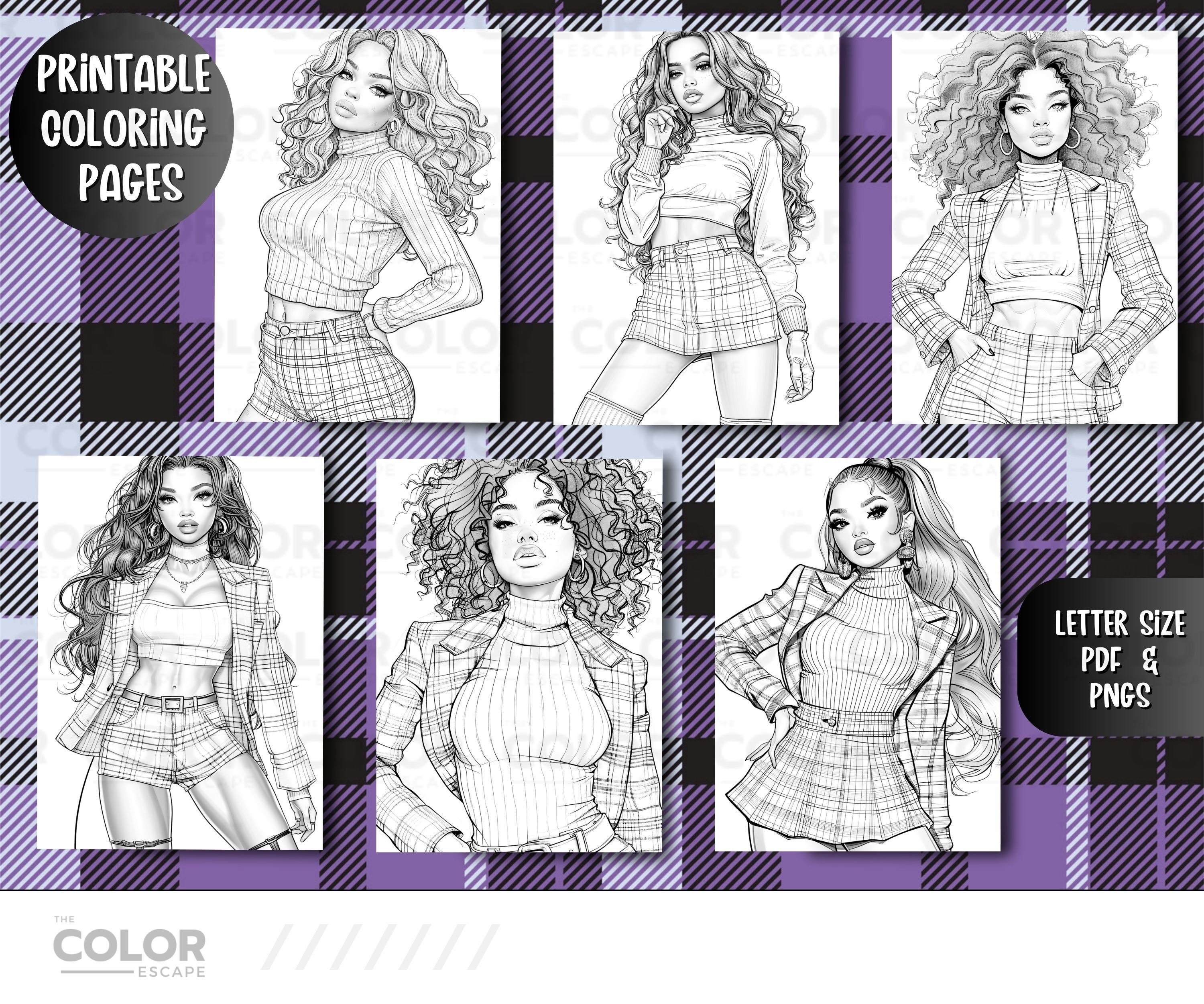 Black Women Wearing Plaid Coloring Pages African-american Fashion Woman ...