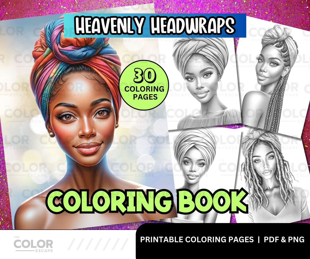 Black Women Headwraps Coloring Pages African-american Natural Hair ...