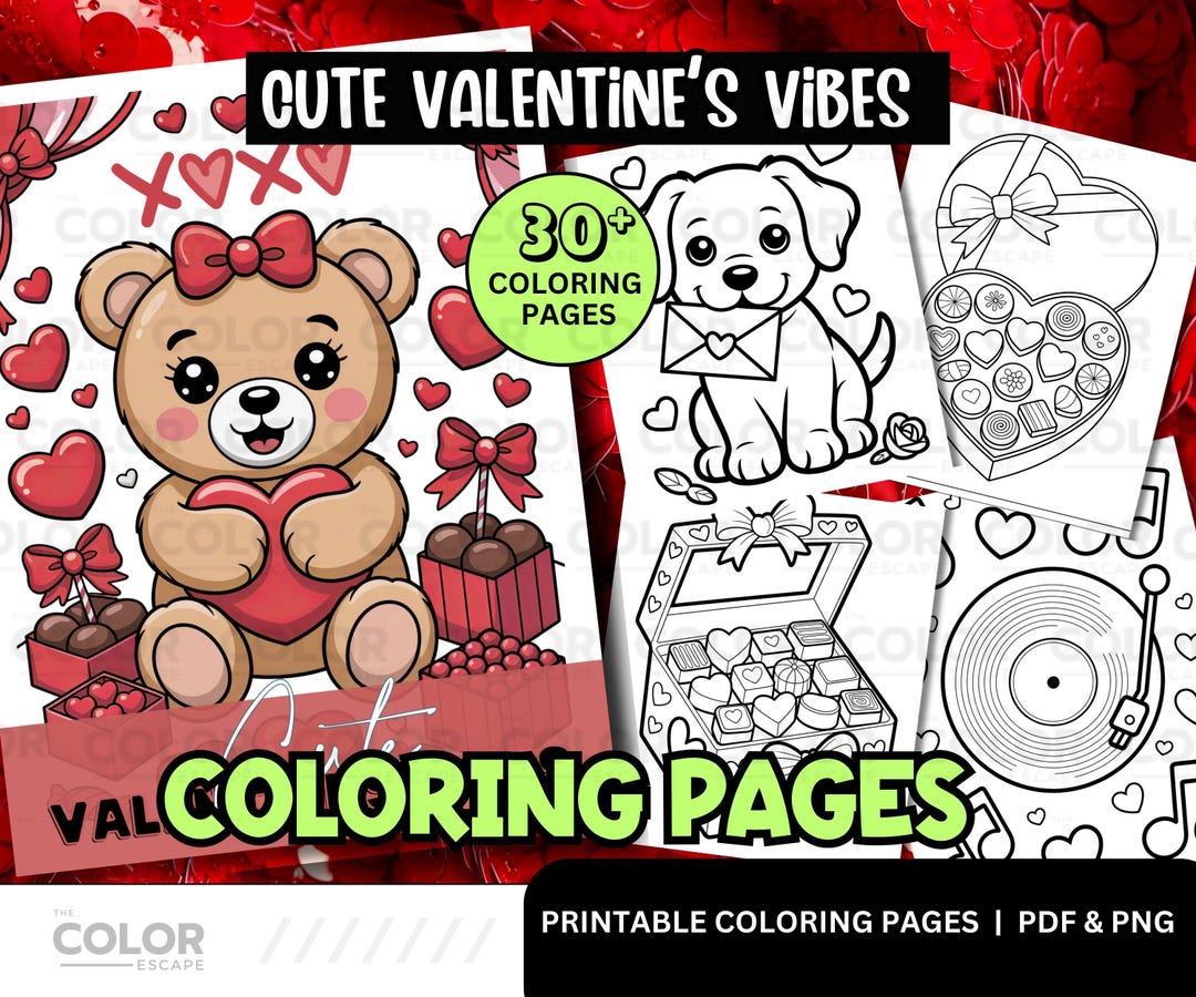 Cute Valentine's Day Coloring Pages | Puppy Teddy Love Themed Holiday ...