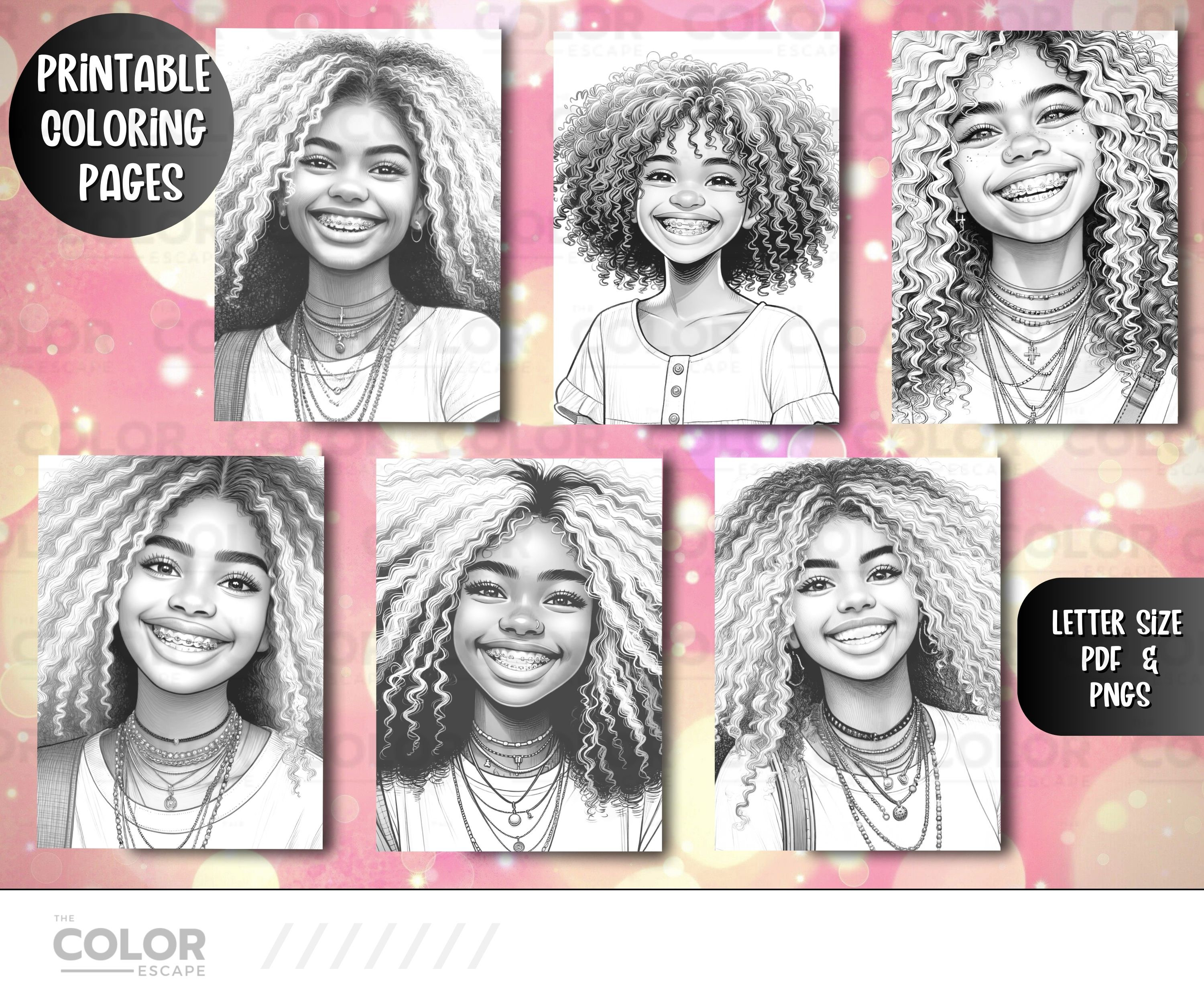 Black Girl Coloring Pages | Cute African-american Girls With Braces ...