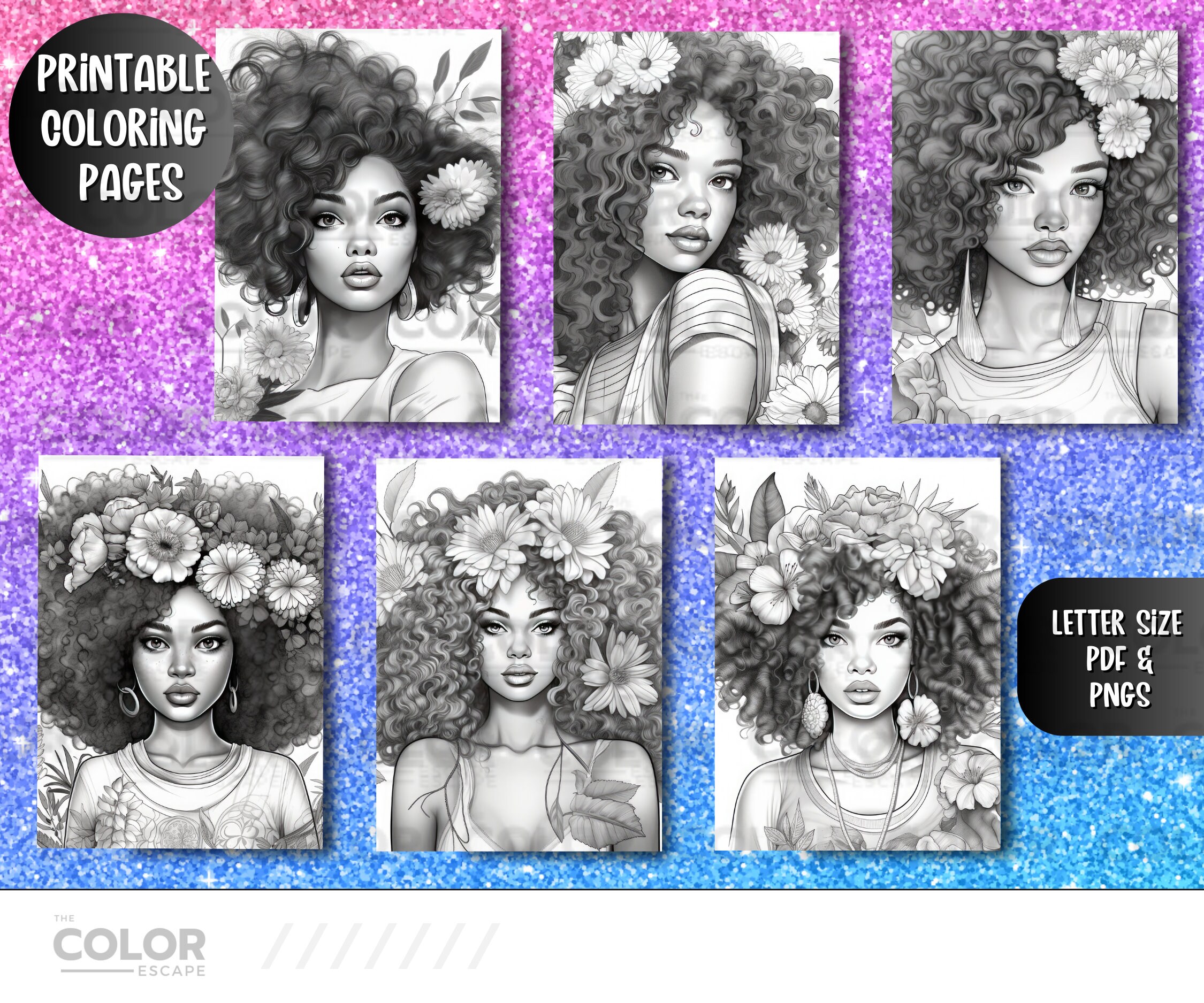 Black Girls Coloring Pages | African-american Flower Girls Botanical ...
