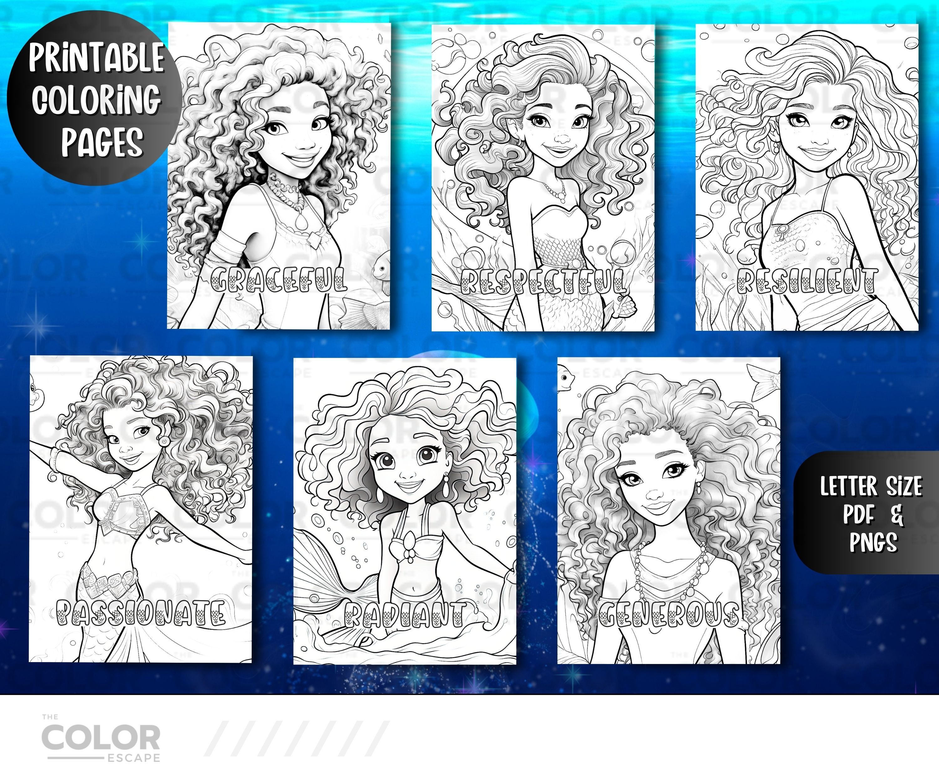 Black Mermaids Coloring Pages | African-american Mermaids Portrait ...