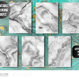 Crystal Agate Geodes Coloring Pages | Intricate Rock Pattern Printable ...