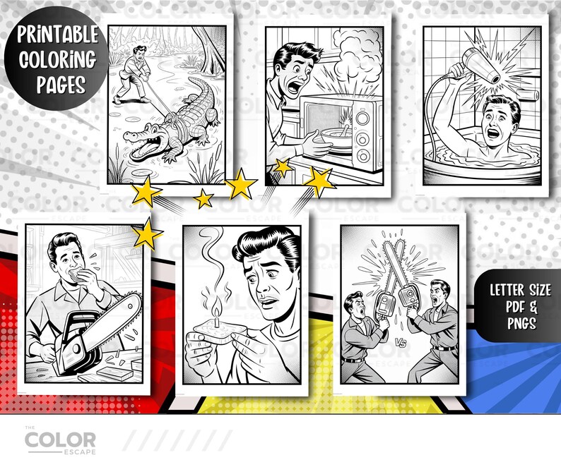 What Not to Do Adult Coloring Pages – Retro Comic Fails & Bad Ideas ...
