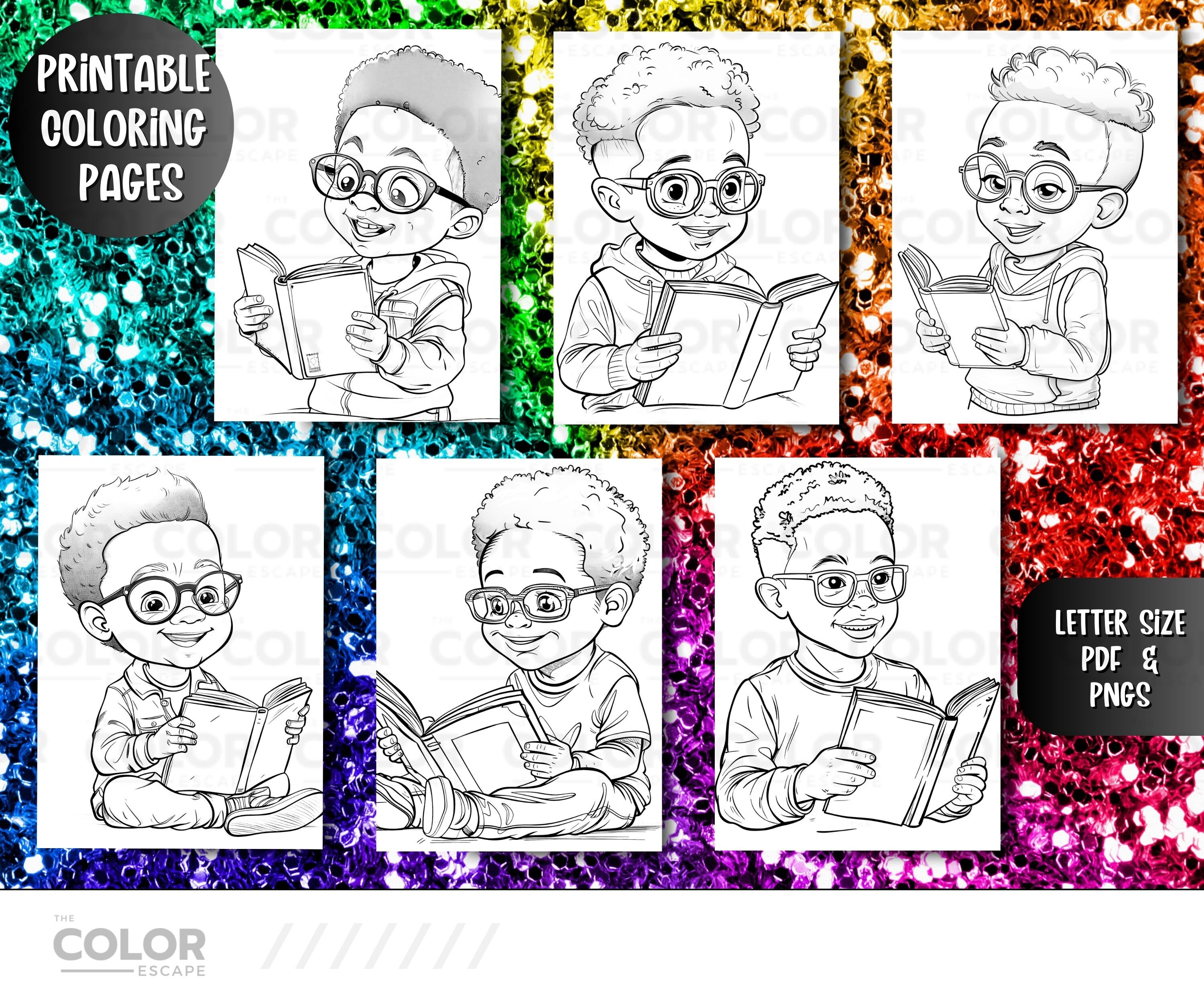 Black Boys Reading Coloring Pages | African-american Boys With Glasses ...