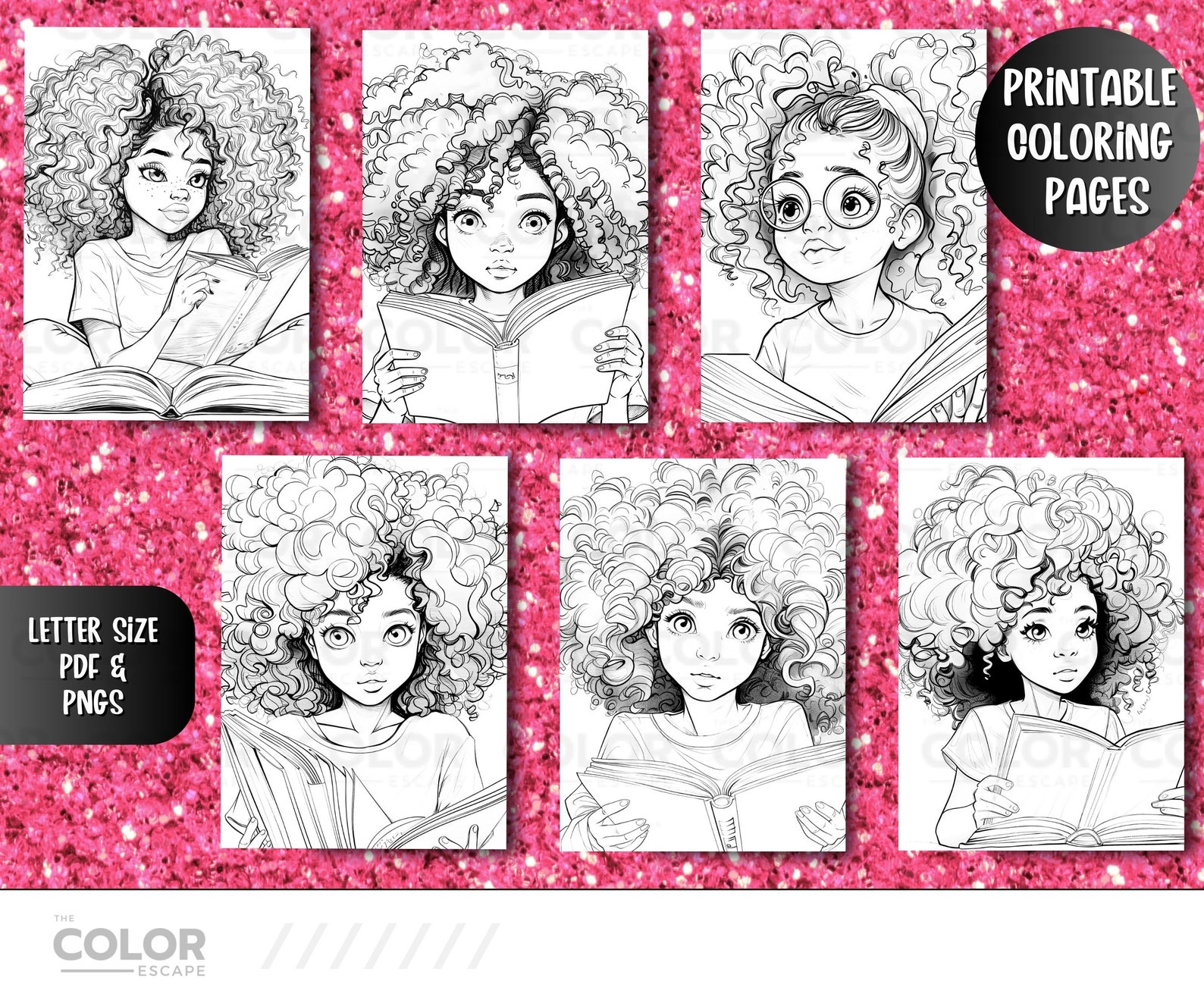 Black Girls Reading Coloring Pages Cute African-american Girls Curly ...