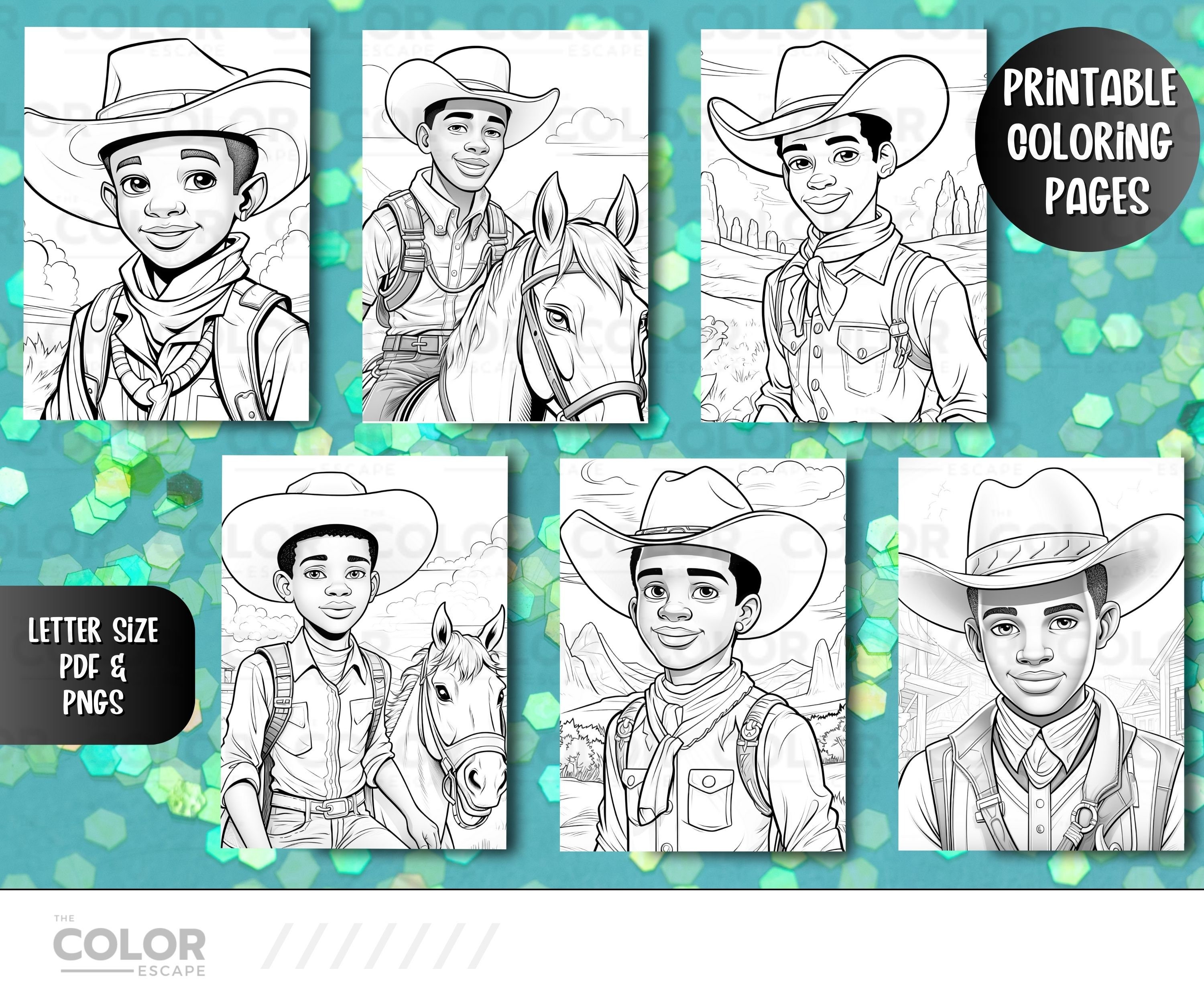 Black Cowboys Coloring Pages | African-american Boys and Horses ...