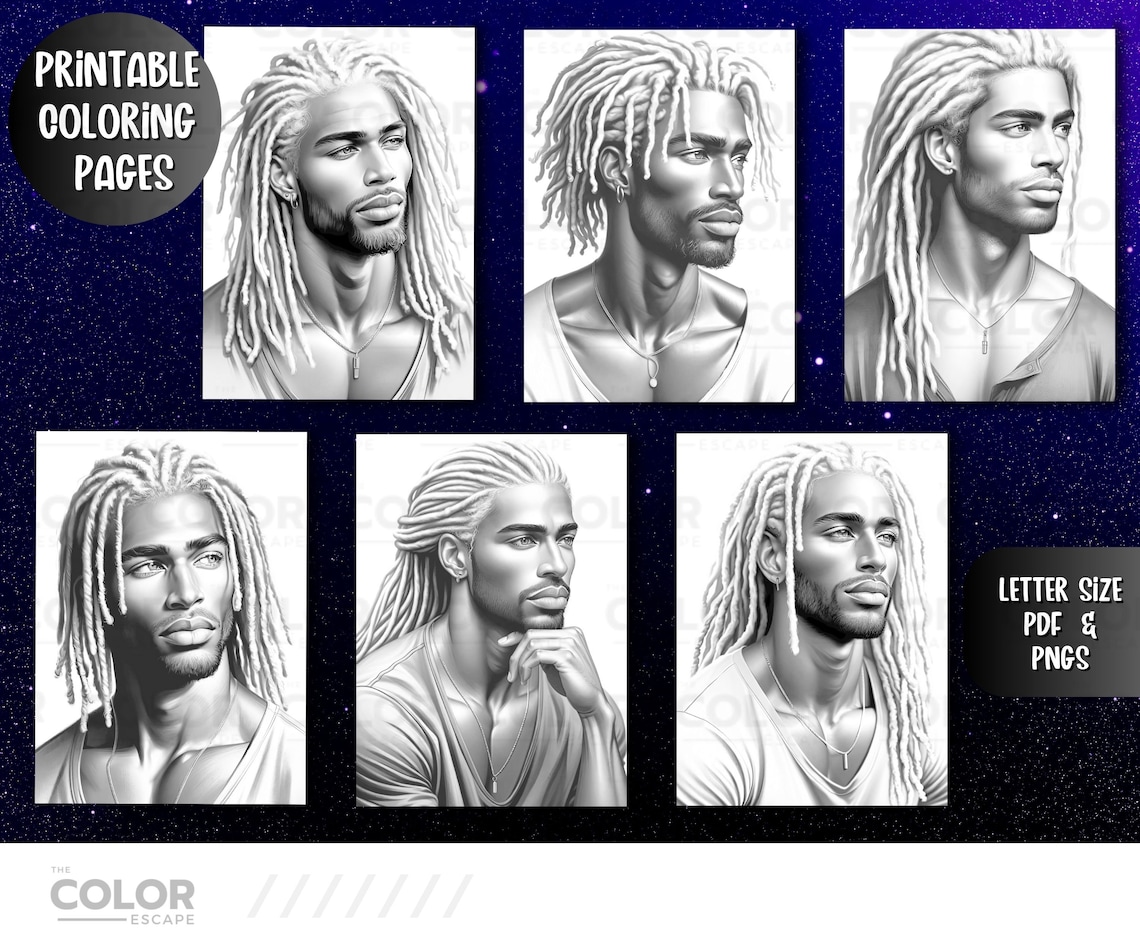 Black Men Locs Hair Coloring Pages | African-american Dreadlocks ...