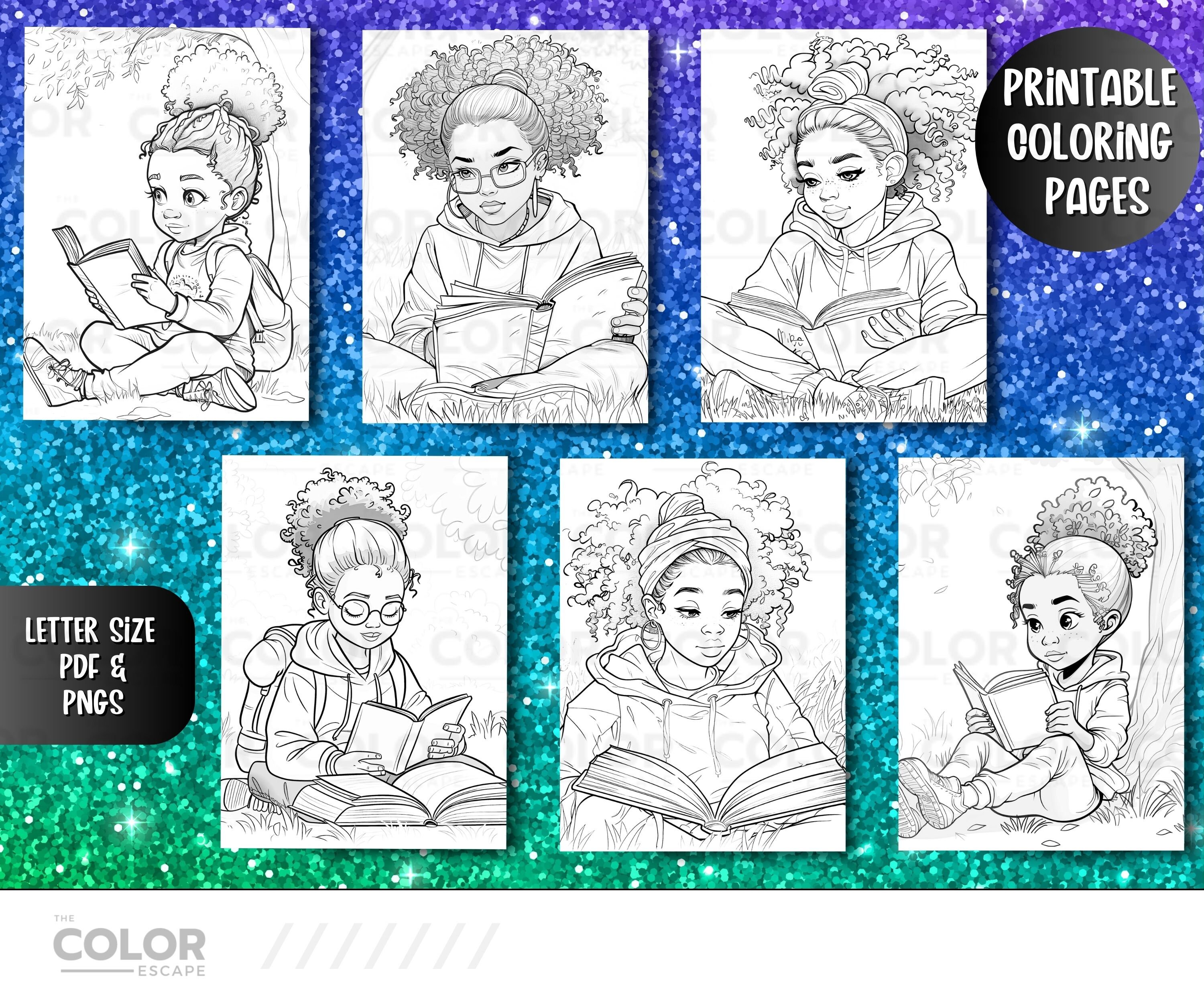 Black Girls Reading Coloring Pages Cute African-american Girls Curly ...