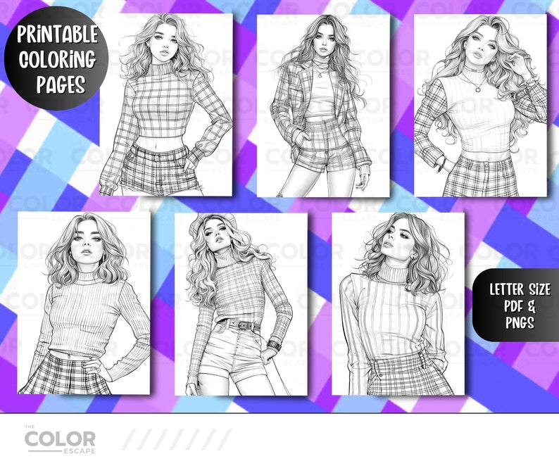 School Girls Wearing Plaid Coloring Pages Stylish Women's Fashion ...