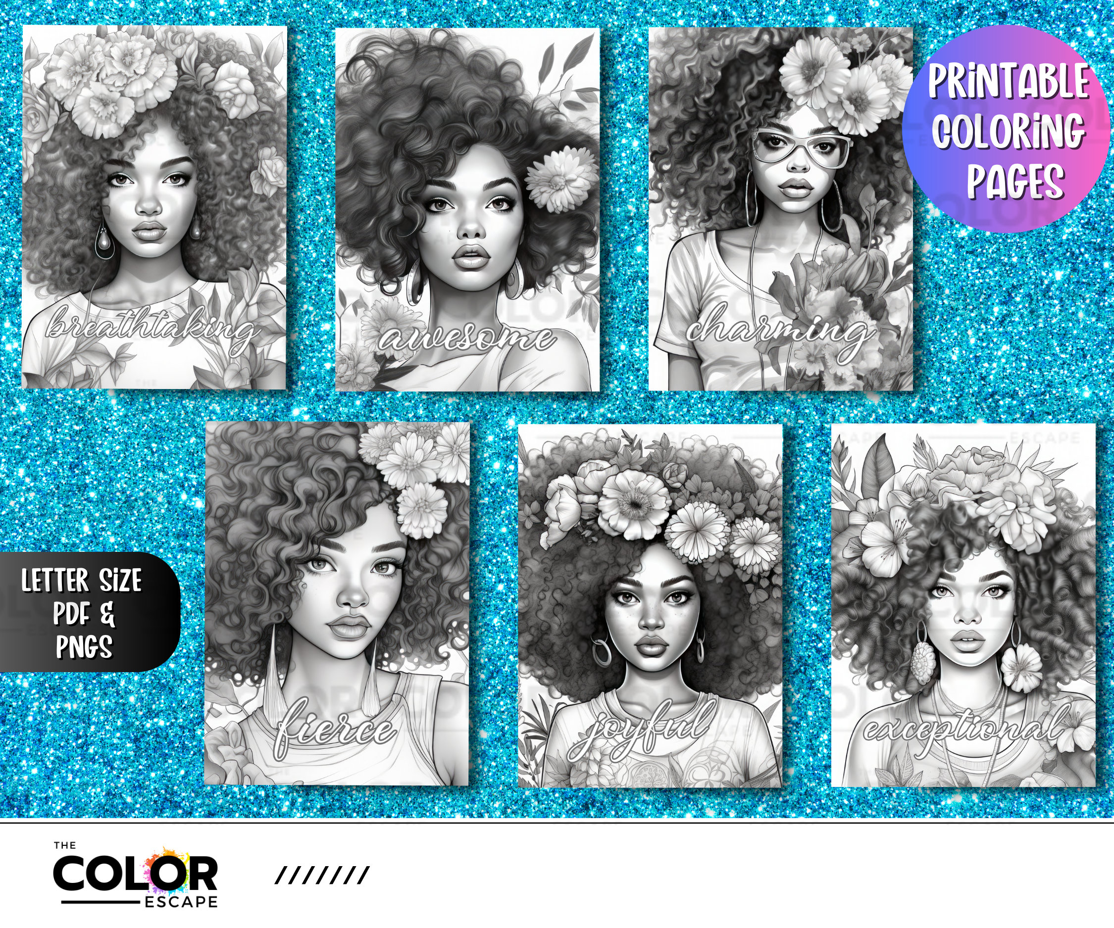 Gorgeous Black Women Coloring Pages | African-american Botanical Flower ...