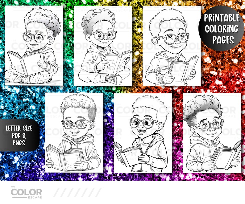 Black Boys Reading Coloring Pages | African-american Boys With Glasses ...