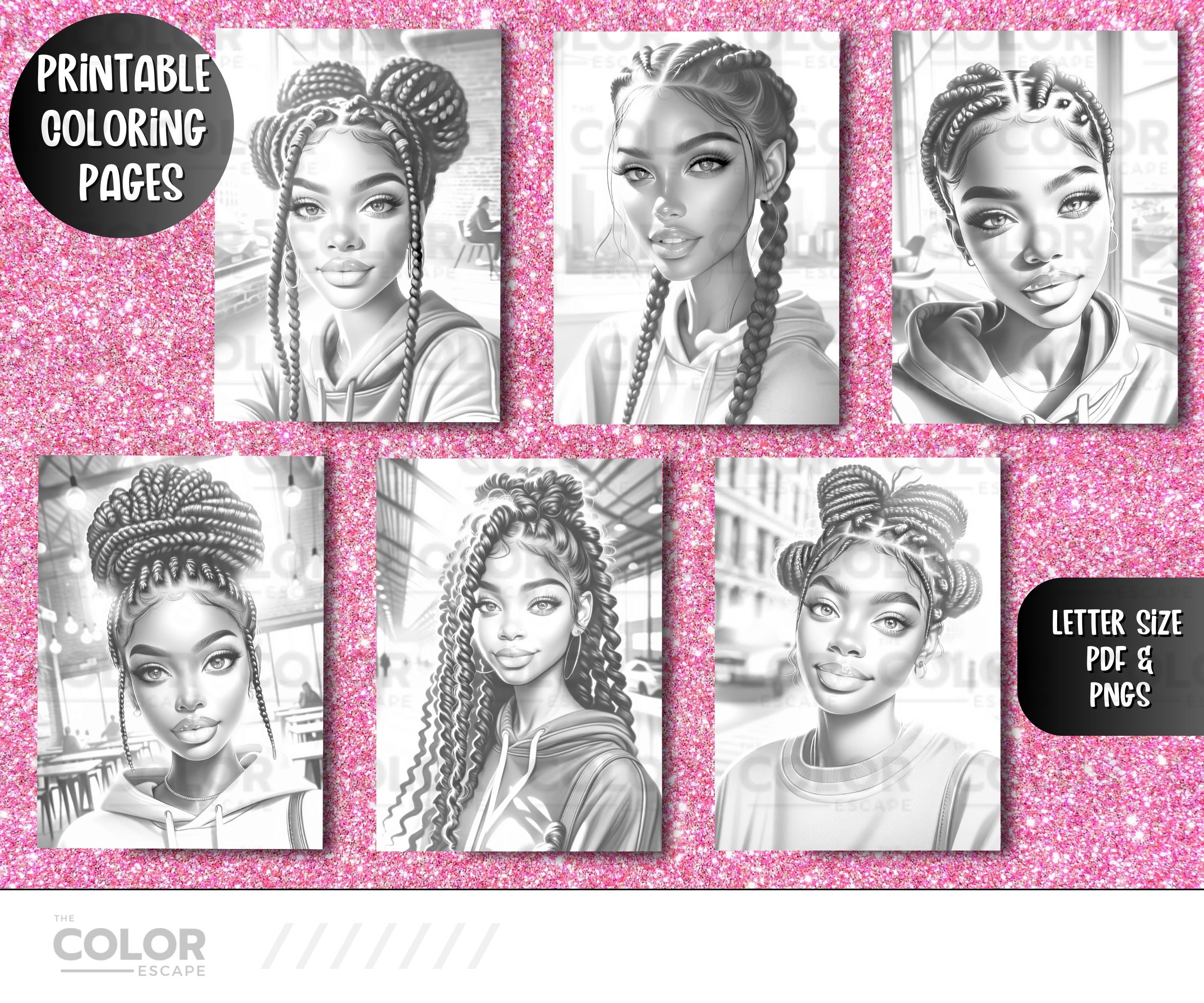 Black Women Braids Coloring Pages | African American Braid Hairstyles ...