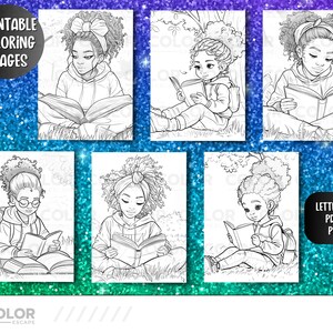 Black Girls Reading Coloring Pages | Cute African-american Girls ...