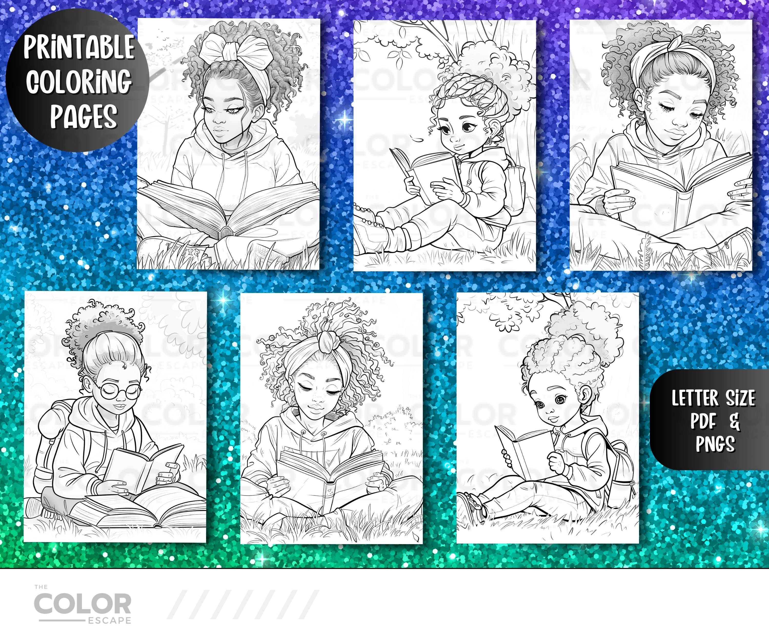 Black Girls Reading Coloring Pages | Cute African-american Girls ...