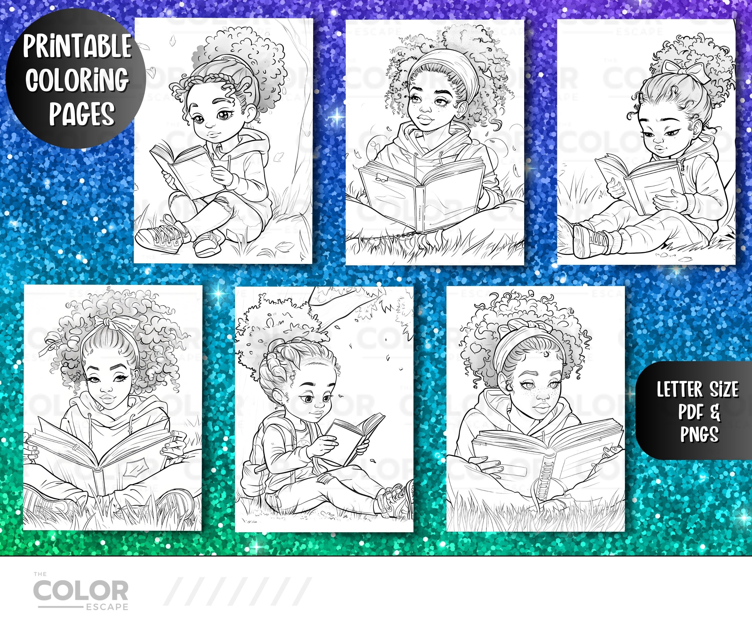Black Girls Reading Coloring Pages | Cute African-american Girls ...