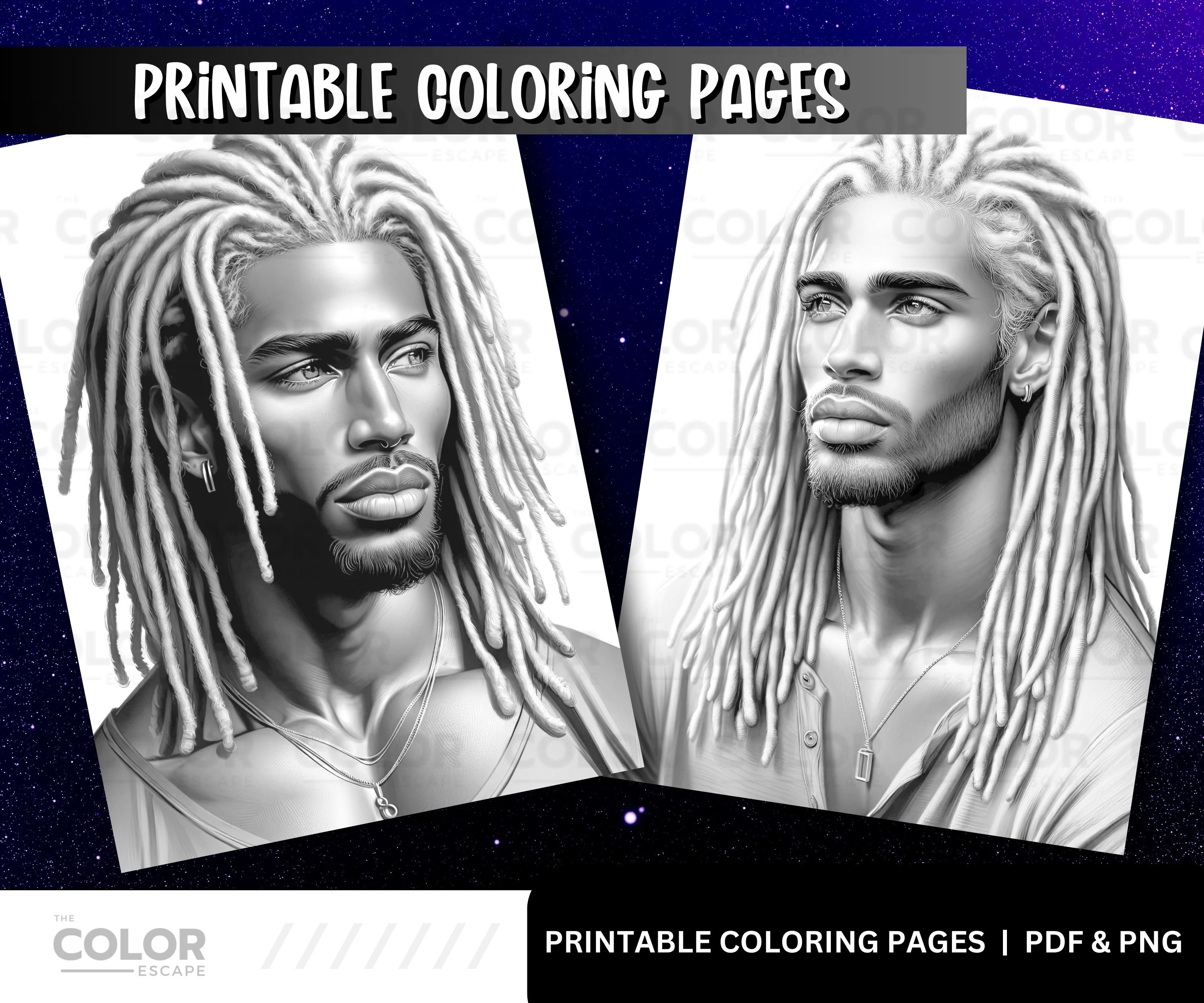Black Men Locs Hair Coloring Pages | African-american Dreadlocks ...