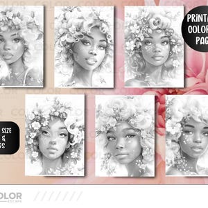 Digital Download Coloring Page - Floral Goddess: Young Black Women With ...