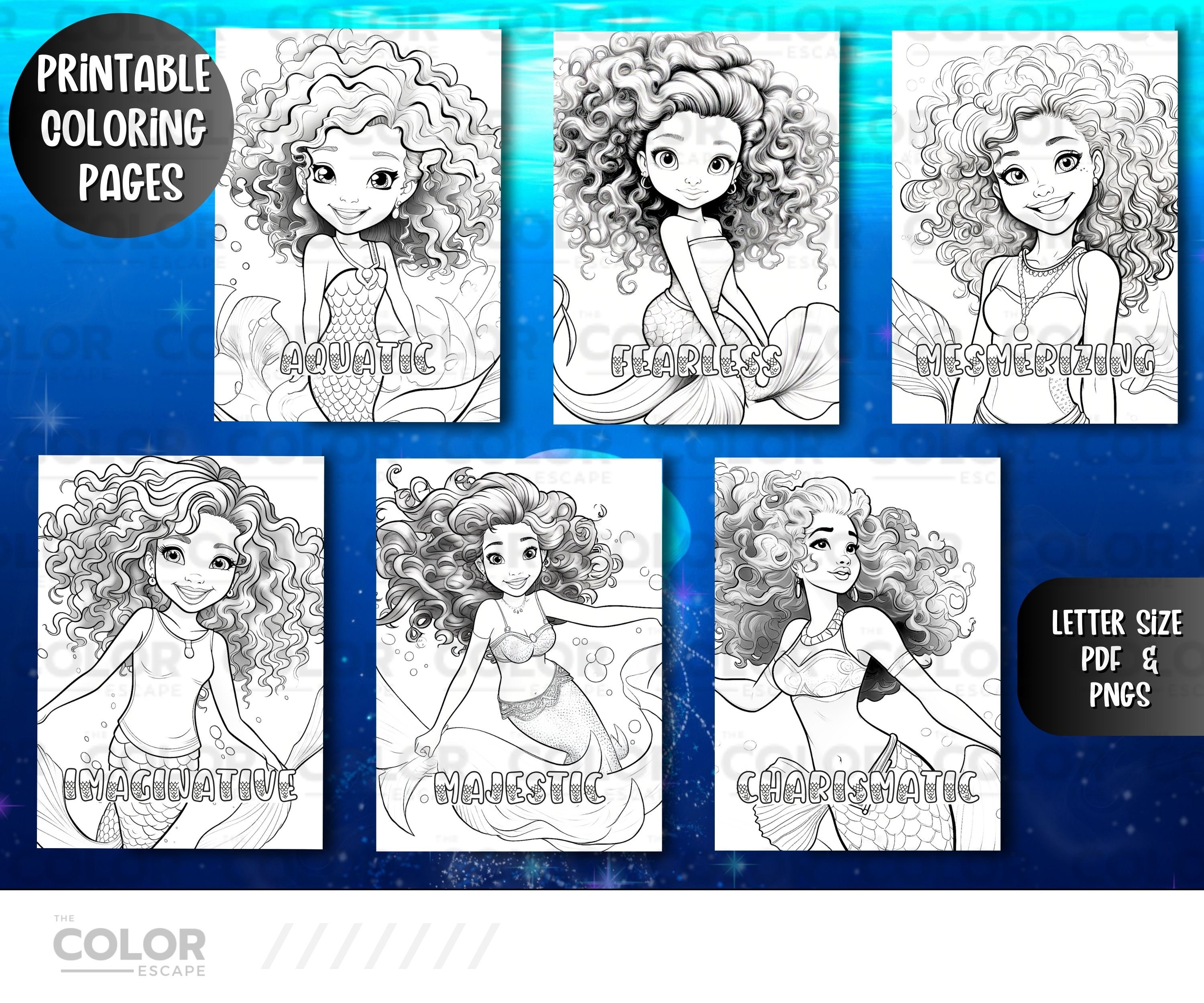 Black Mermaids Coloring Pages African-american Mermaids Portrait ...