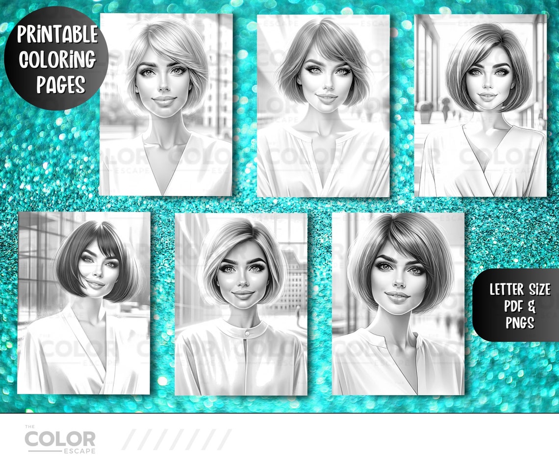Women Bob Hairstyle Coloring Pages | Classic Haircut Coloring ...