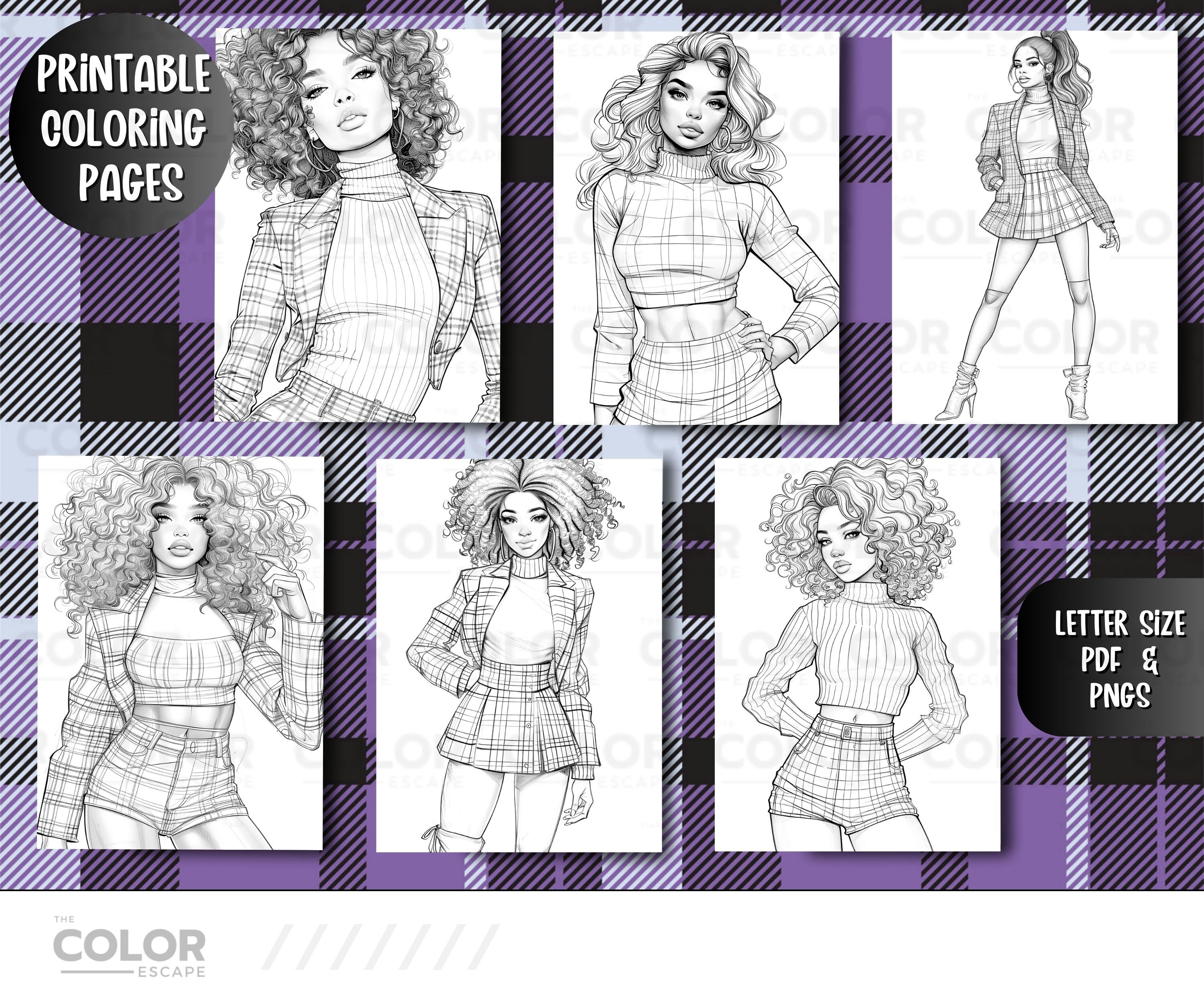Black Women Wearing Plaid Coloring Pages African-american Fashion Woman ...