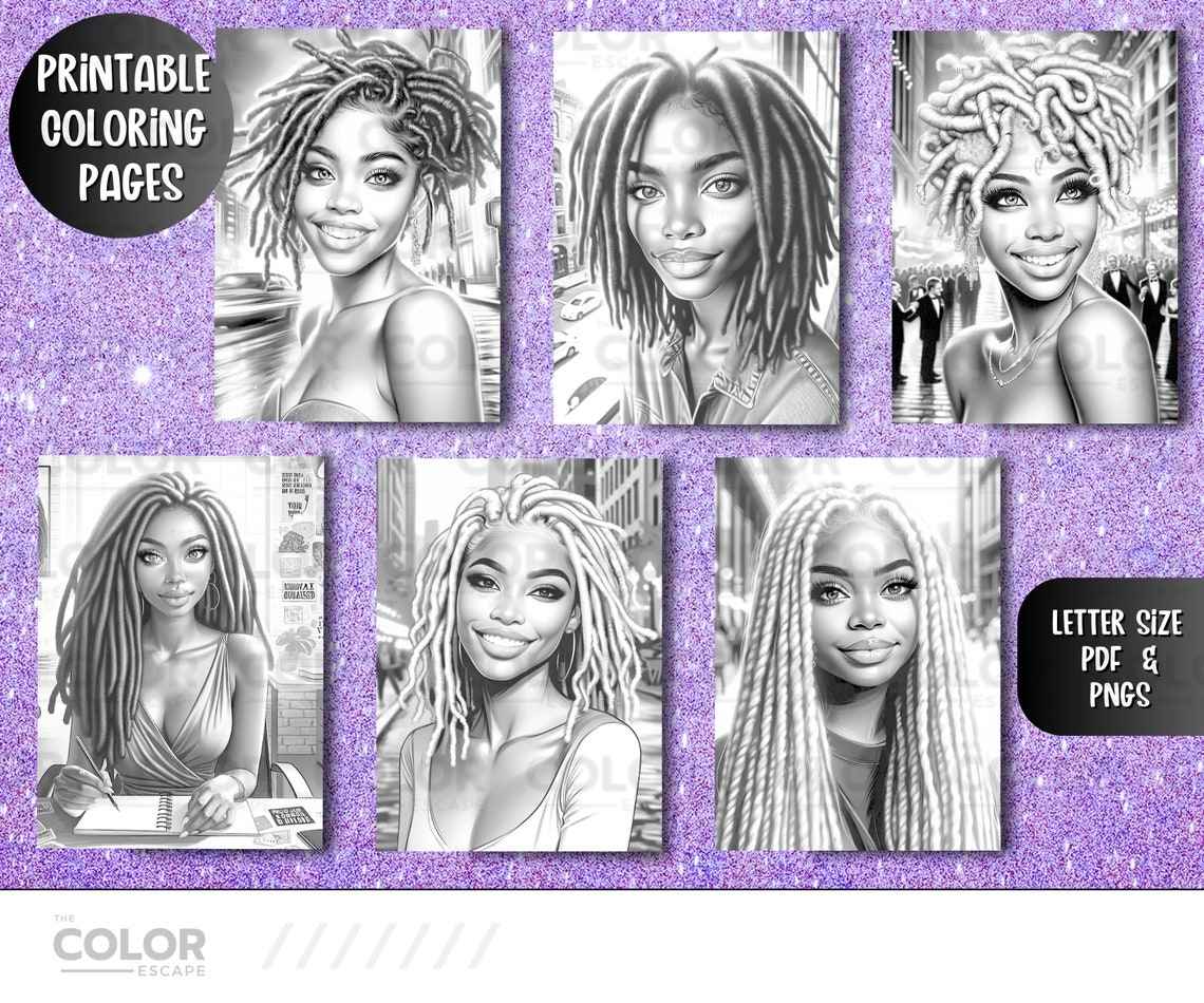 Black Women Locs Coloring Pages | African American Dreadlocks Hairstyle ...