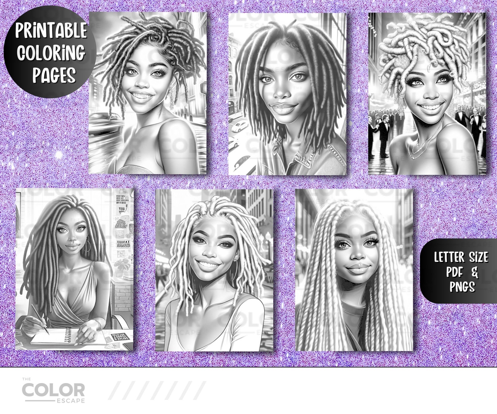 Black Women Locs Coloring Pages | African American Dreadlocks Hairstyle ...