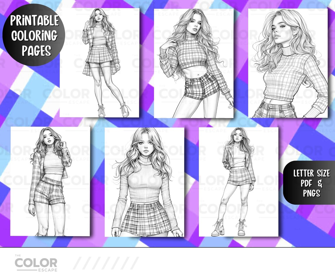 School Girls Wearing Plaid Coloring Pages Stylish Women's Fashion ...