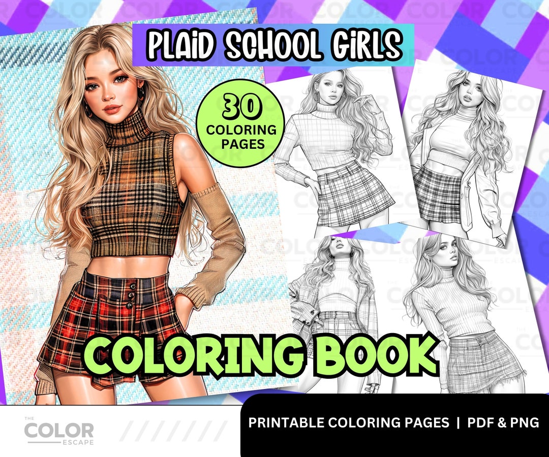 School Girls Wearing Plaid Coloring Pages | Stylish Women's Fashion ...