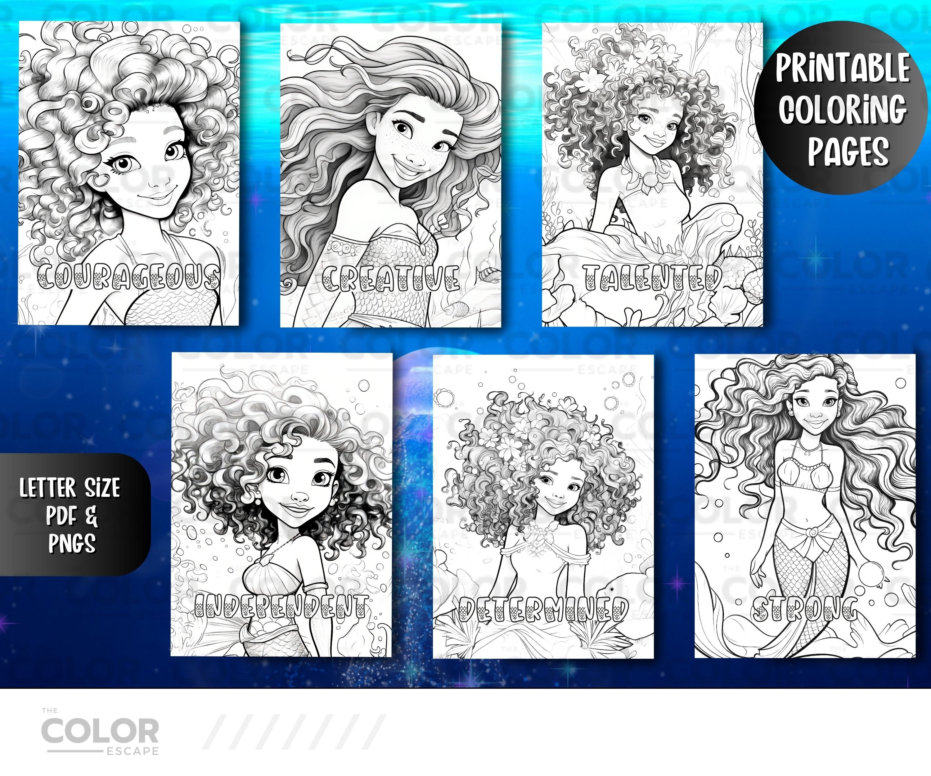 Black Mermaids Coloring Pages African-american Mermaids Portrait ...