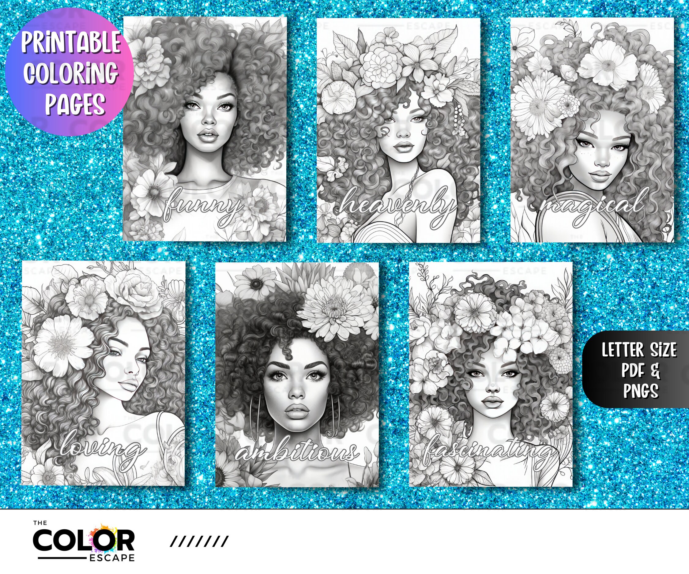 Gorgeous Black Women Coloring Pages | African-american Botanical Flower ...