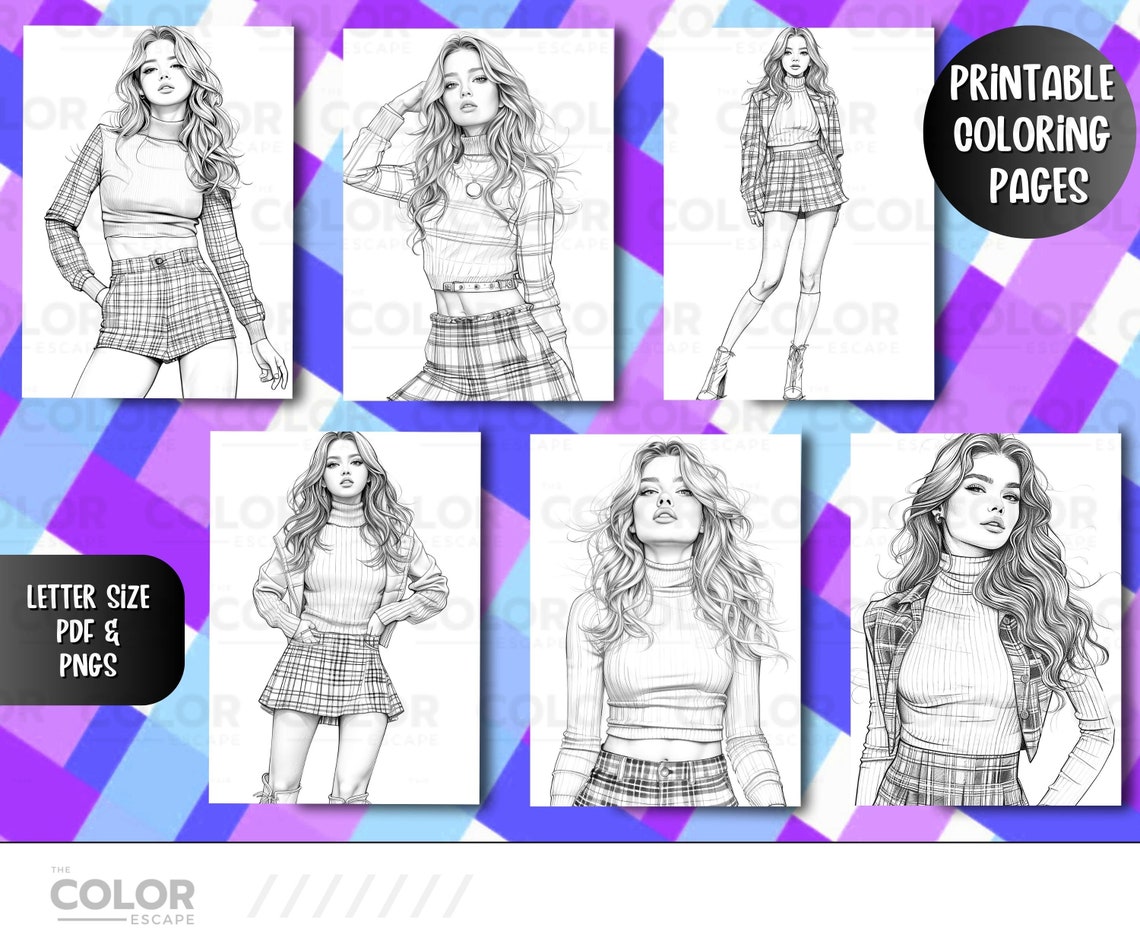 School Girls Wearing Plaid Coloring Pages Stylish Women's Fashion ...