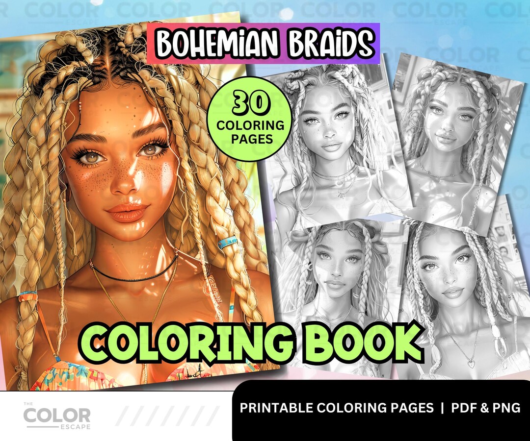 Bohemian Braids Coloring Pages Black Woman Braid Hairstyles African ...