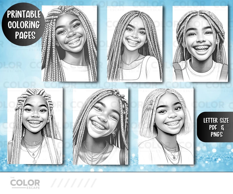 Black Girl Coloring Pages | Cute African-american Girls | Curly Afro ...