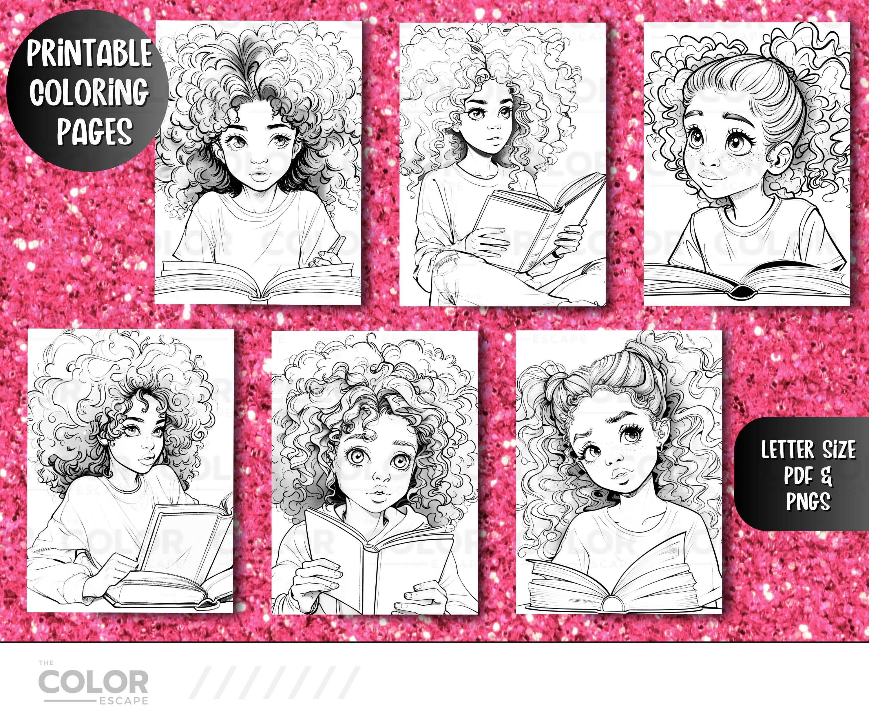 Black Girls Reading Coloring Pages Cute African-american Girls Curly ...