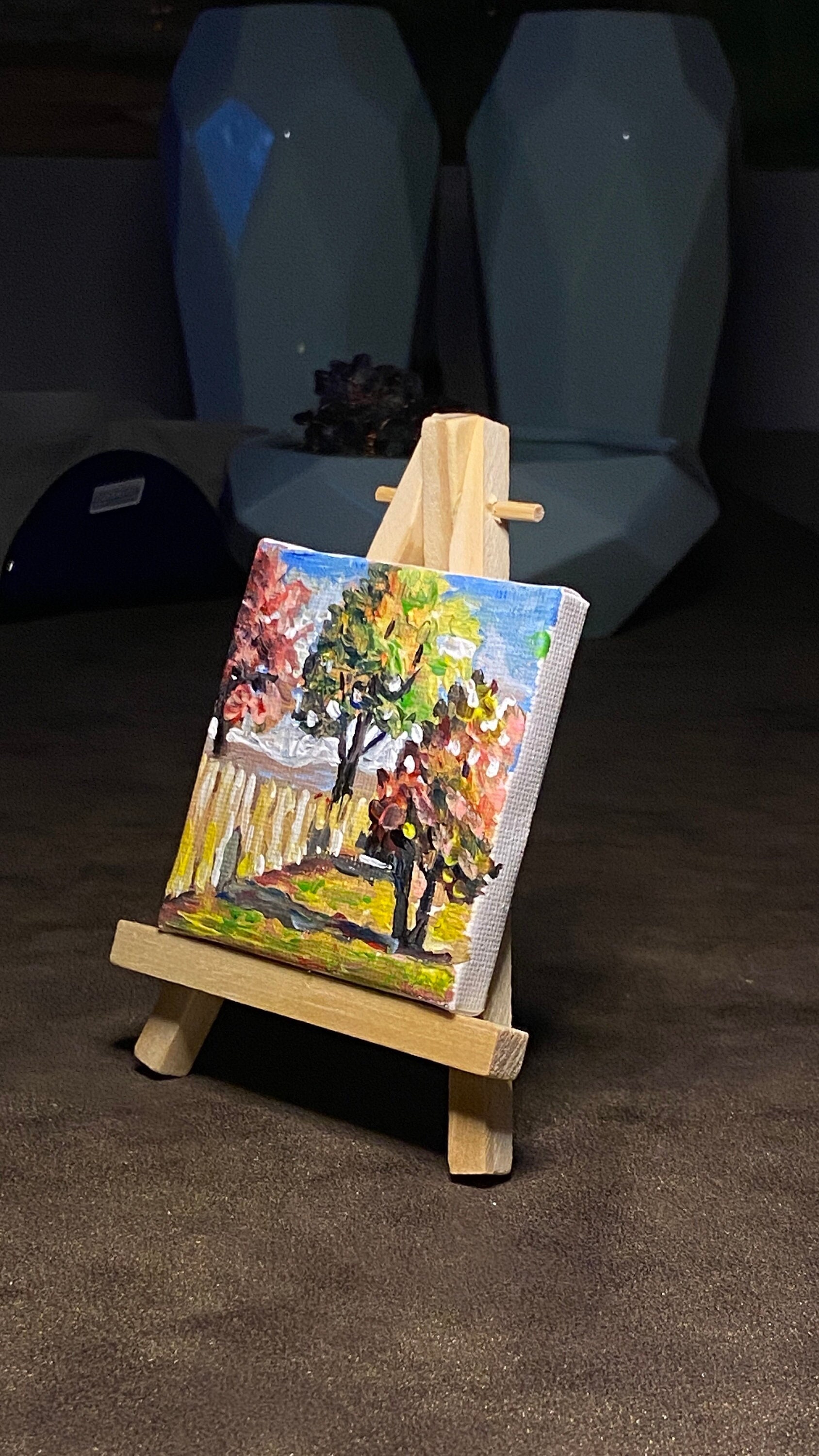 Mini Acrylic Painting & Easel That Shows a Colorful Garden With Trees ...