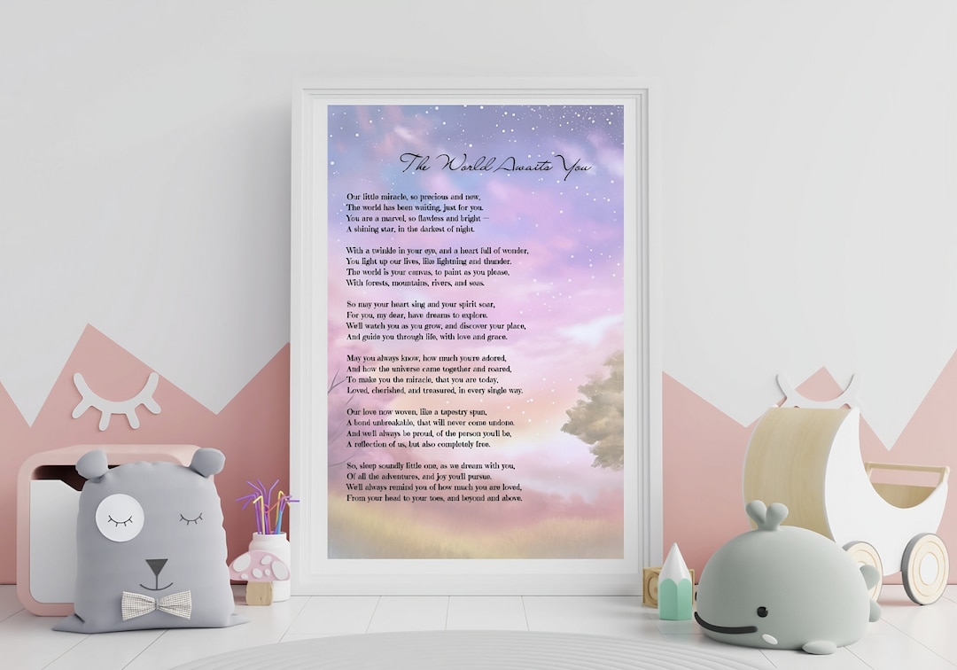 The World Awaits You - Inspirational Nursery Printable, New Baby Poem ...