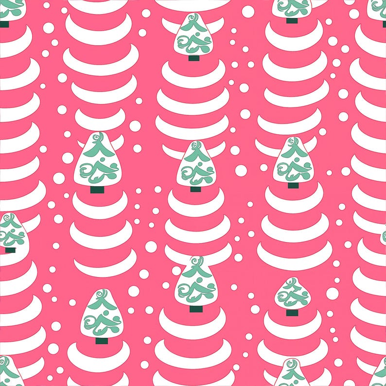 20 Pink Christmas Tree Digital Patterns, Retro Pink Candy Cane and ...