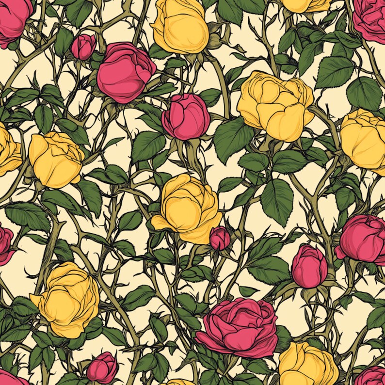 15 Rosebud Digital Patterns, Pink Yellow Multicolor Roses, Floral Home ...